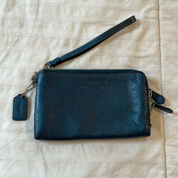 Coach | Bags | Coach Blue Metallic Wristlet | Poshmark